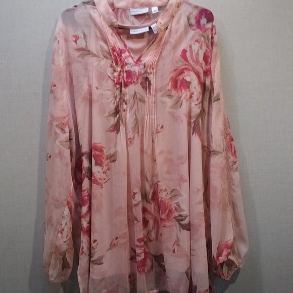 Susan Graver | Tops | Susan Graver Floral Sheer Tunic With Tank | Poshmark